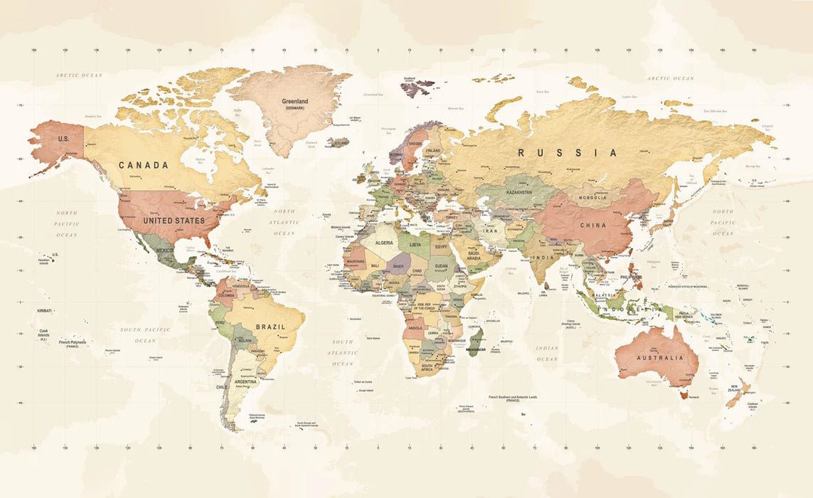 Panoramic world map exploration wallpaper - Muralconcept