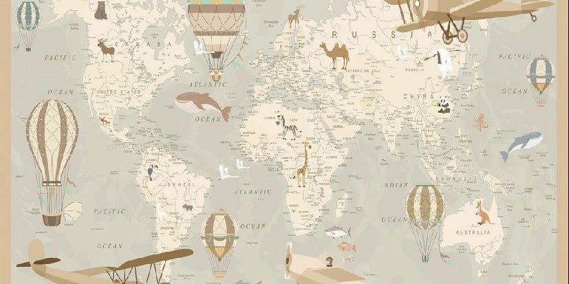 Children's wallpaper map of the world aviator - Muralconcept