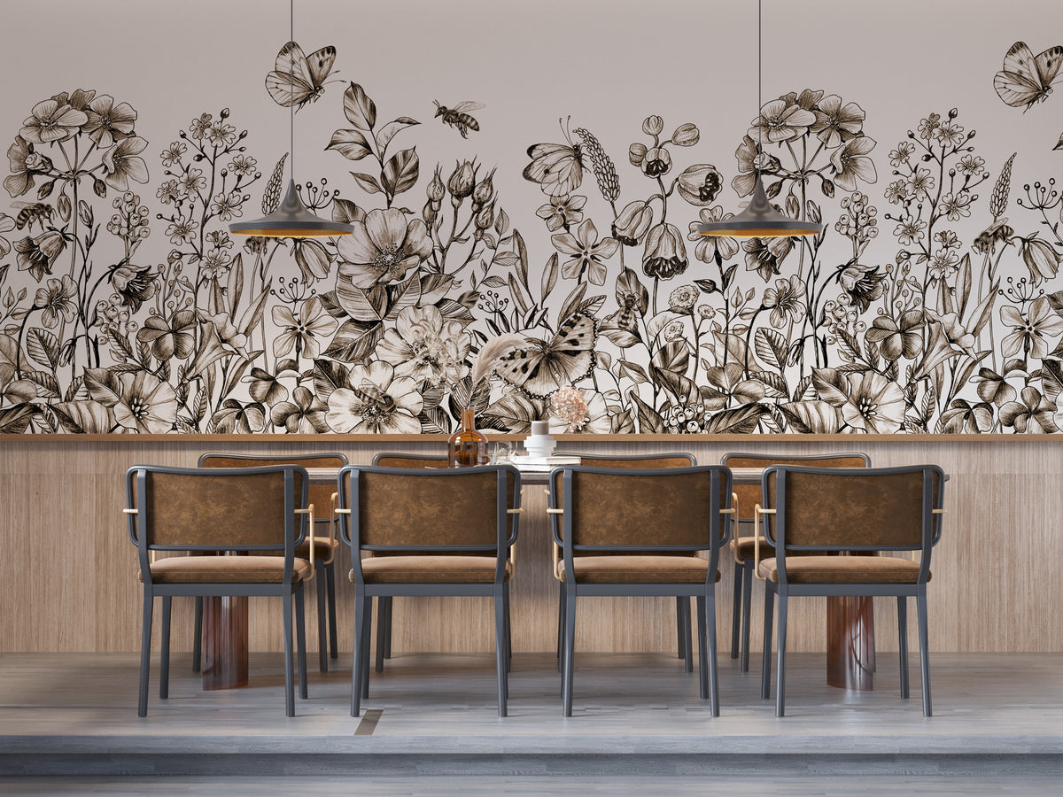 Sepia flower champetre wallpaper - Muralconcept