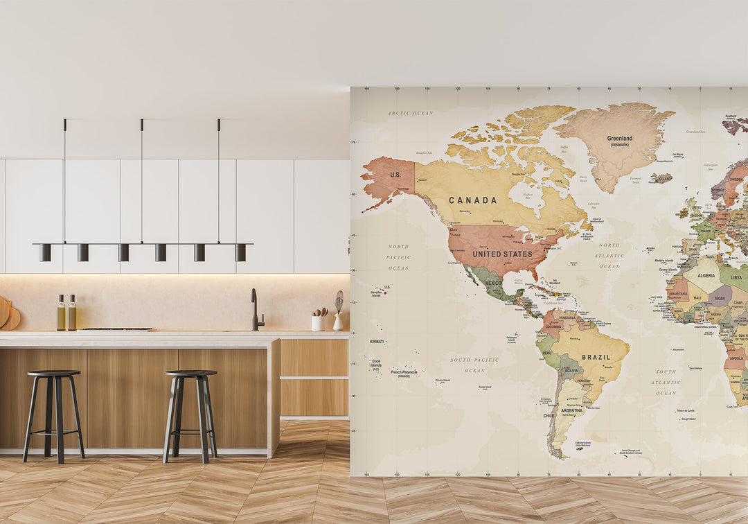 Panoramic world map exploration wallpaper - Muralconcept