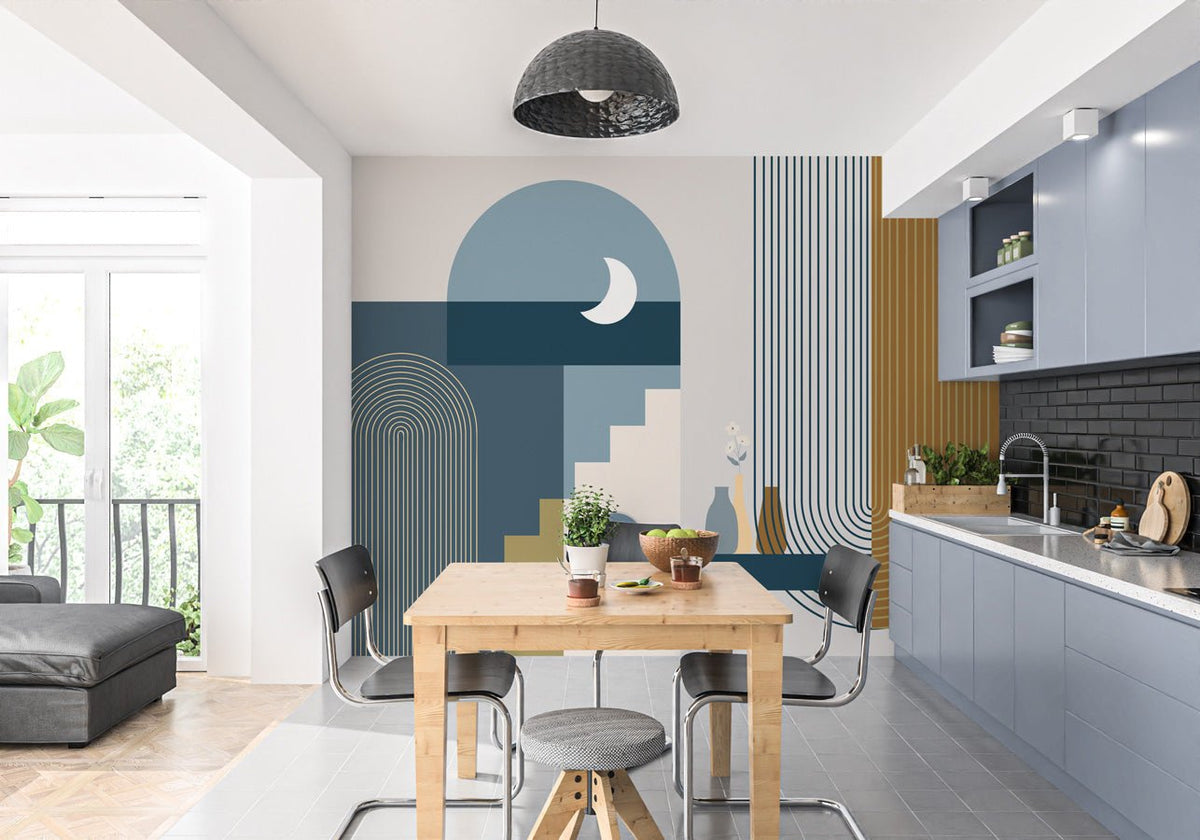 Graphic blue arch wallpaper - Muralconcept