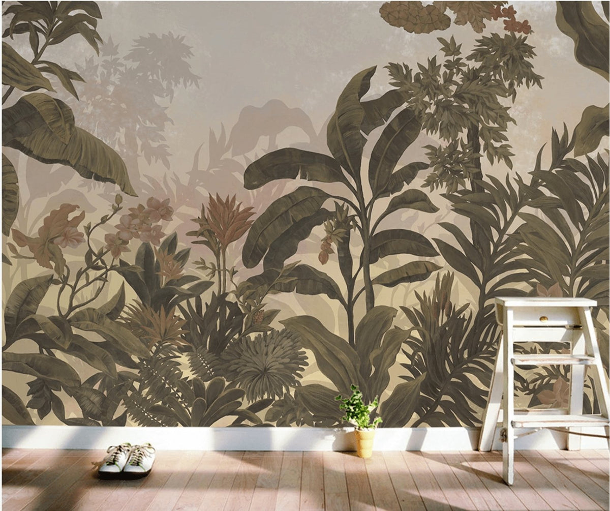 Jungle sepia retro panoramic wallpaper - Muralconcept