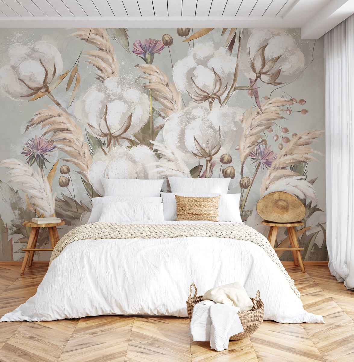 Panoramic cotton flower wallpaper - Muralconcept